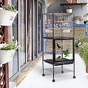PENCHEN IKAYAA 56.5 Inch Bird Cage, Parrot Cage, Wrought Iron Wire Bird Parrot, Rolling Cage with Bottom Storage Shelf, Suitable for Small Medium Sized Birds