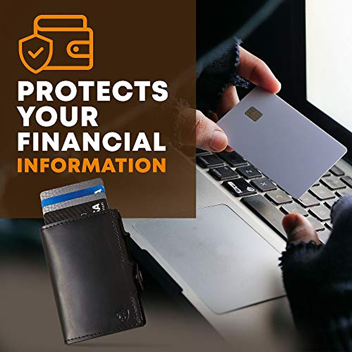 Conceal Plus Wallet for Men, Pop Up Wallet Credit Card Holder - RFID Blocking, Slim Minimalist Credit Card Case (Genuine Black Leather)