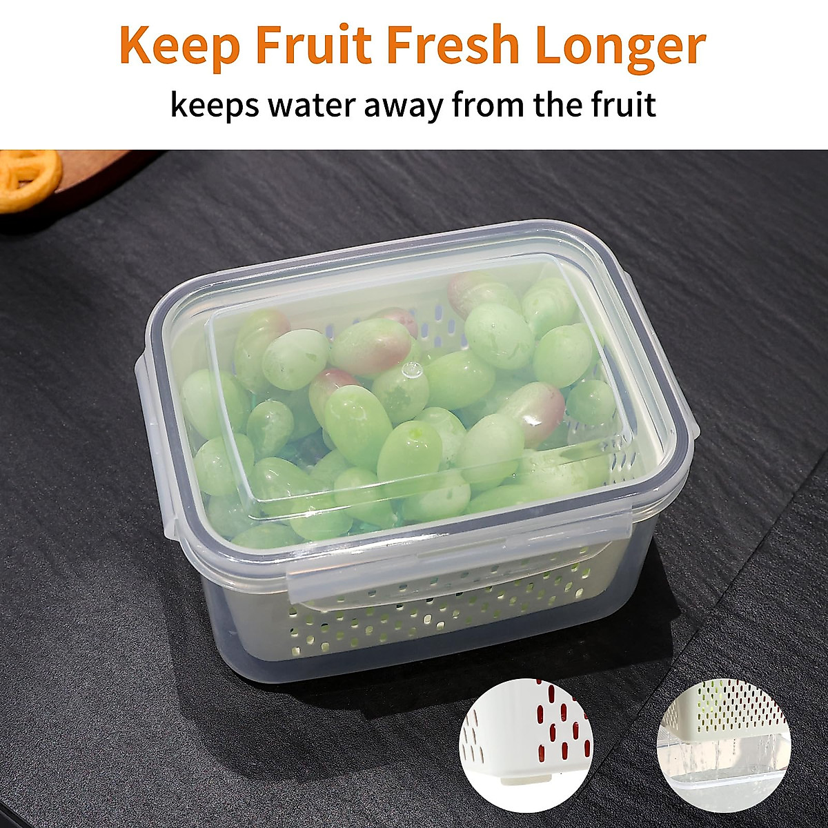 5 Pack Fruit Storage Containers for Fridge: Large Produce Containers with Removable Colander, Veggie Berry Storage Containers for Refrigerator, Dishwasher & Microwave Safe Keep Vegetable Food Fresh