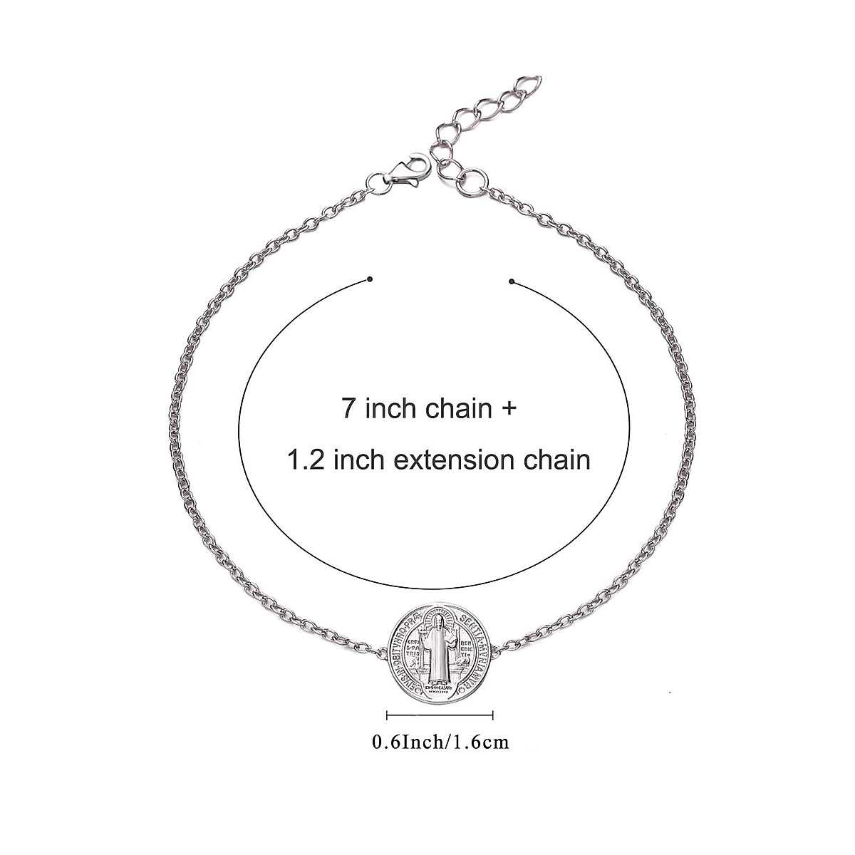 WIOY Saint Benedict Medal Bracelet 925 Sterling Silver, San Benito Medalla Bracelet, Catholic st Benedict Jewelry Gift for Women