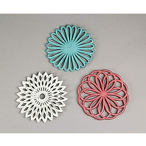Set of 3 Cast Iron Floral Bloom Kitchen Décor Trivets Decorative Wall Hangings Geometric Patterns