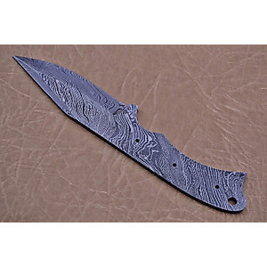 Knife Making, Damascus Steel Blank Blade 8.25 inches Long Hand Forged Skinning Knife with 3 Pin Hole & an Inserting Hole Space 4 inches Cutting Edge