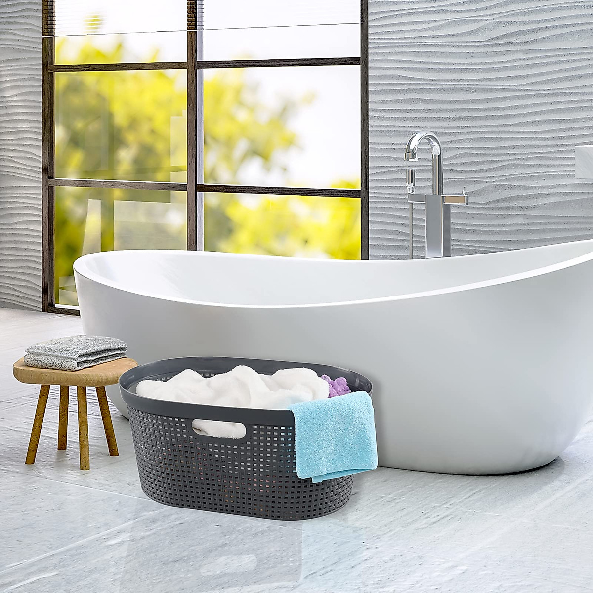 Saedy 4 Packs Plastic Laundry Clothes Baskets, 40L, Large Laundry Hamper with Cutout Handle