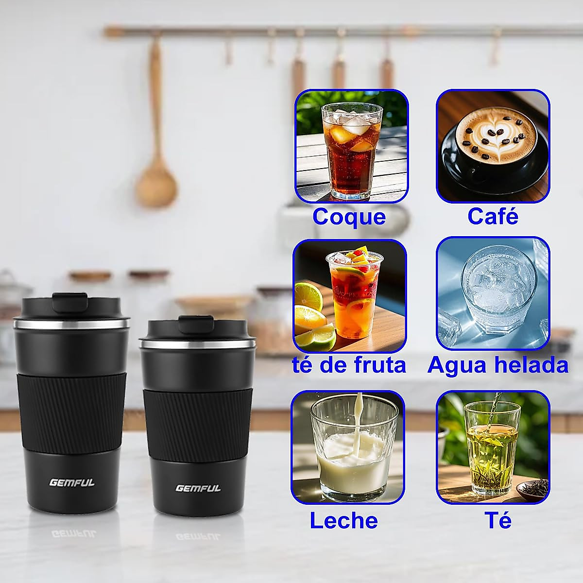 GEMFUL 17oz Travel Coffee Mug To Go with Lid Stainless Steel Insulated Cups Reusable Tumbler Leak Proof Coffee Lovers Gift for Hot Cold Drinks Women Men Office Car Black