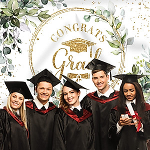 Rsuuinu Greenery Congrats Grad Backdrop Graduation Class of 2024 Green Leaves Graduate Party Photography Background Graduation Party Decorations Supplies Cake Table Banner Photo Booth Props 7x5ft