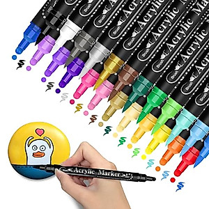 DEYONI Dual Tip Acrylic Paint Pens, 26 Colors, Medium and Brush Tips, Ideal for Rock Painting, Ceramic, Wood, Plastic, Calligraphy, Scrapbooking, Card Making, DIY Crafts