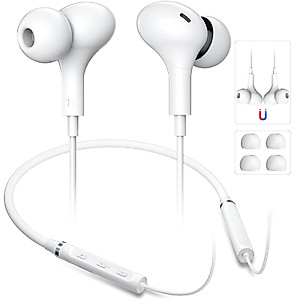 Bluetooth Neckband Headphones for Samsung S24 S23 FE in-Ear Magnetic Earbuds Noise Canceling Bass Stereo Sound Mic Wireless Headset for iPhone 14 15 Pro Max Galaxy Z Fold 5 4 Flip 3 S22 S21 Pixel 8 7