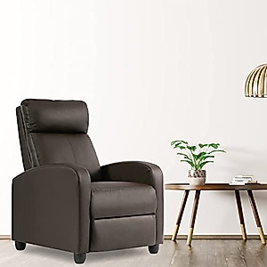 FDW Recliner Chair Single Reclining Sofa Leather Chair Home Theater Seating Living Room Lounge Chaise with Padded Seat Backrest (Brown)