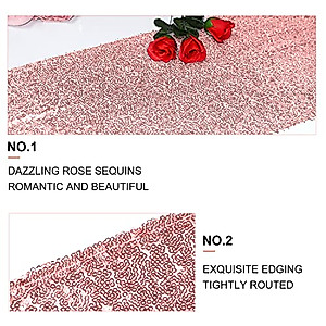 Rose Gold Table Runner (12X108 inch, 2-Pack ), FGSAEOR Sequin Sparkle Table Runners Fit for Rectangle Round Tables, Party Supplies Decorations for Wedding Birthday Celebration Baby Shower Christmas