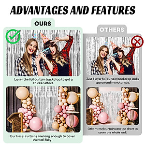 BTSD-home Silver Foil Fringe Curtain, Metallic Photo Booth Backdrop Tinsel Door Curtains for Wedding Birthday Bridal Shower Baby Shower Bachelorette Christmas Party Decorations(4 Pack, 8ft x 3ft)