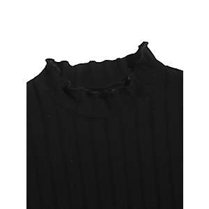 SweatyRocks Women's Long Flounce Sleeve Crop Top Stand Collar Ribbed Knit T-Shirt Black M