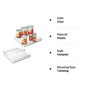 mDesign Plastic Kitchen Food Storage Organizer Shelves, Spice Rack Holder for Cabinet, Cupboard, Countertop, Pantry - Holds Jars, Baking Supplies, Canned Food - 2 Levels - 2 Pack - Clear
