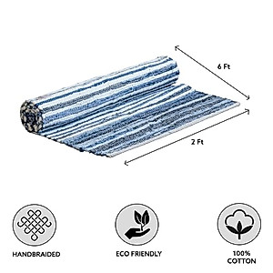 HOMEMONDE Chindi Rag Rug 20"x32" Rectangle Recycled Cotton Hand Braided Reversible Boho Rugs for Doormat/Kitchen/Living Room (Blue)