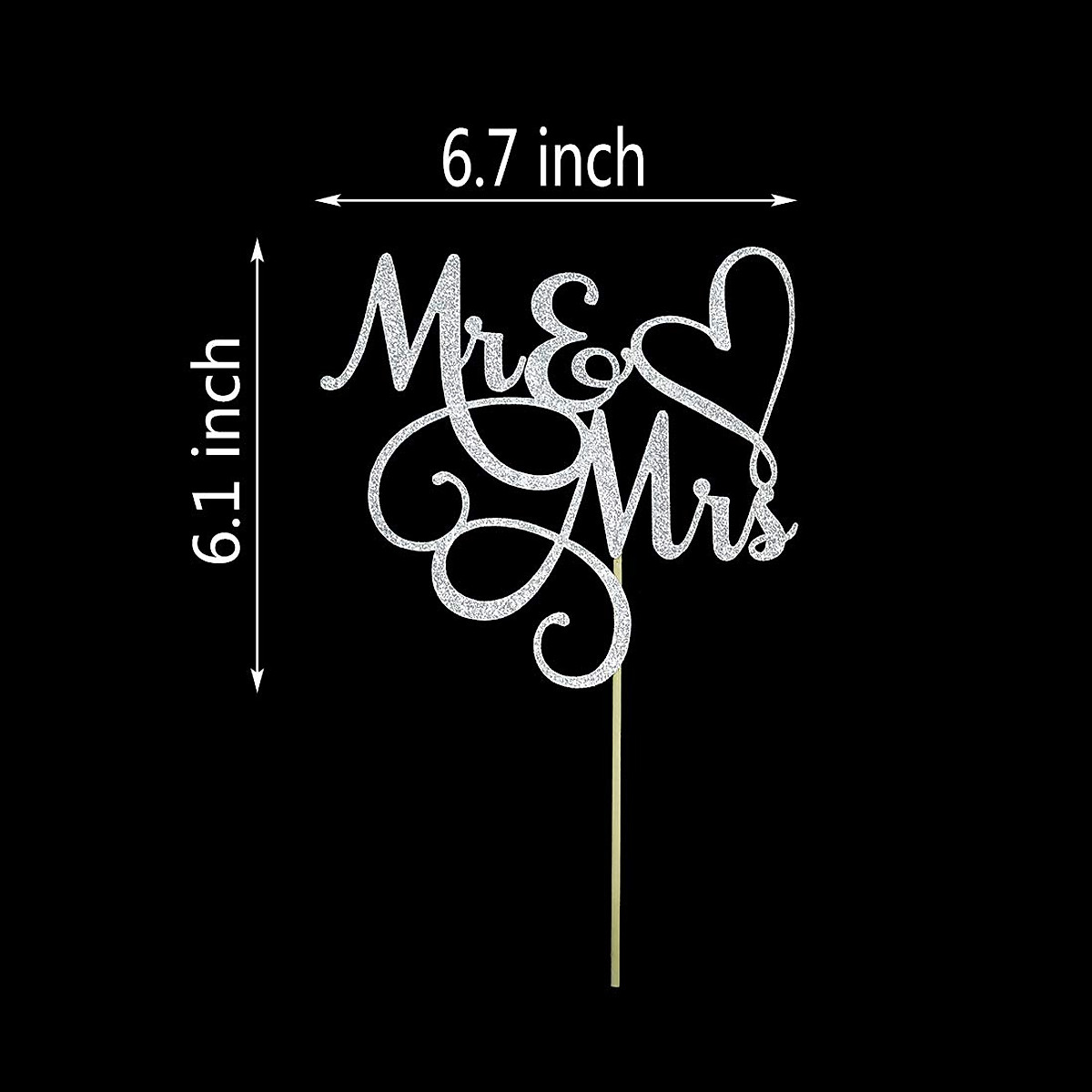 AMINJIE Silver Glitter Mr & Mrs Cake Topper - Wedding, Engagement, Wedding Anniversary Cake Toppers Decorations
