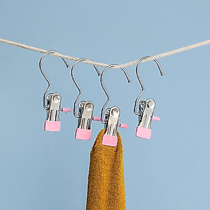 Clothes Pins Clips with Hook, 10 Pcs 2.2 Inch Stainless Steel High Elasticity Good Persistence for Clothes, Wardrobe Hooks, Socks, Hat, Tie (10)