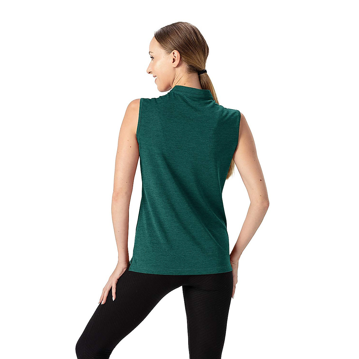 YSENTO Women's Golf Apparel Shirts Clothes Outfits Sleeveless 1/4 Zip Collarless Dry Fit UPF 50+ Tennis Polo Tank Tops Army Green Size XXL