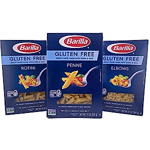 Barilla Gluten Free Pasta Variety Pack- Includes Penne Pasta, Rotini Pasta, and Elbow Macaroni Pasta Noodles. Barilla Pasta Bulk Set by Snackivore (3 x 12oz Boxes).