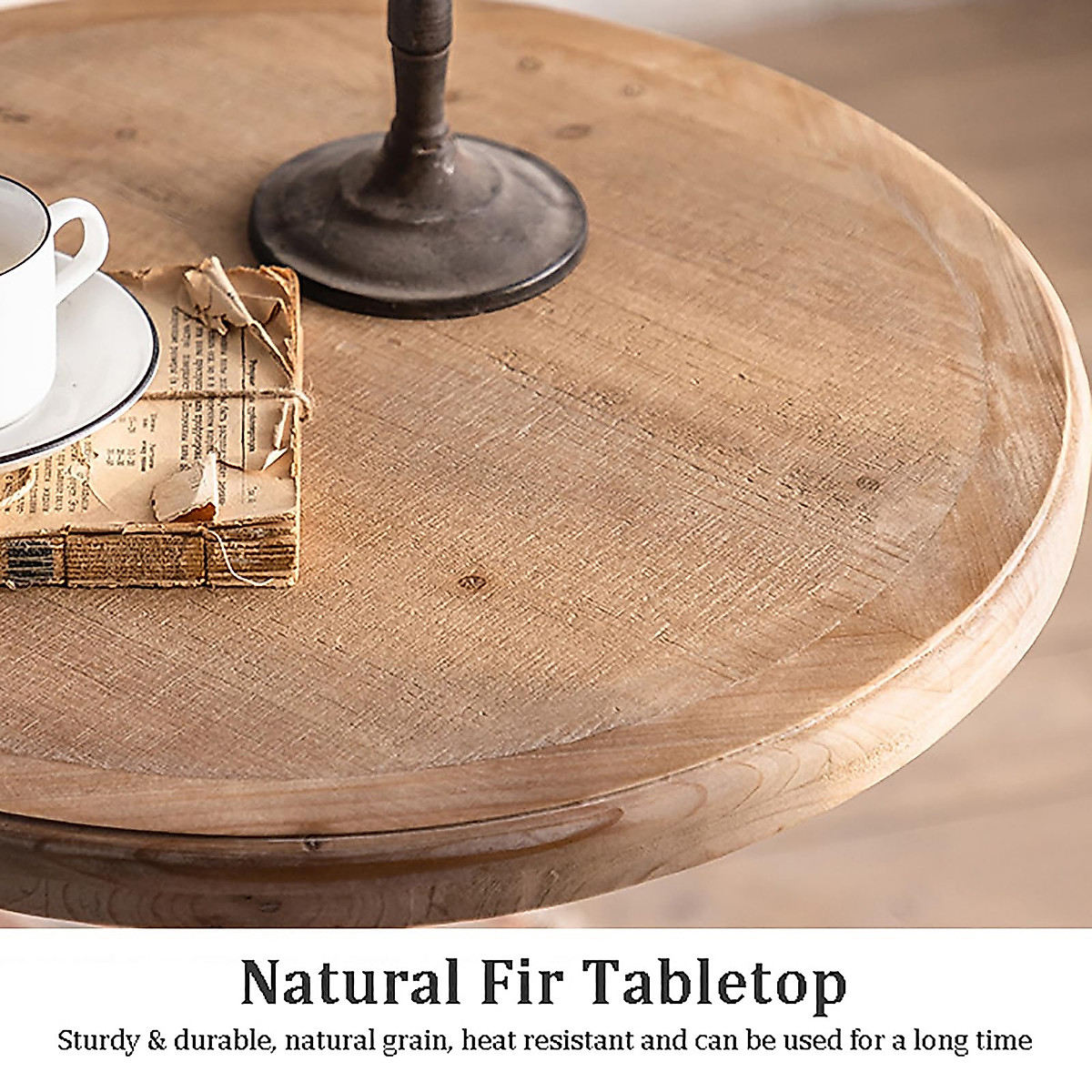 Topjia Rustic Farmhouse End Table,Wooden Round Side Table,French Country Pedestal Accent Side Table,Vintage Small Coffee Table for Living Room Bedroom Bedside Table(46x60cm(18x24inch), Black)