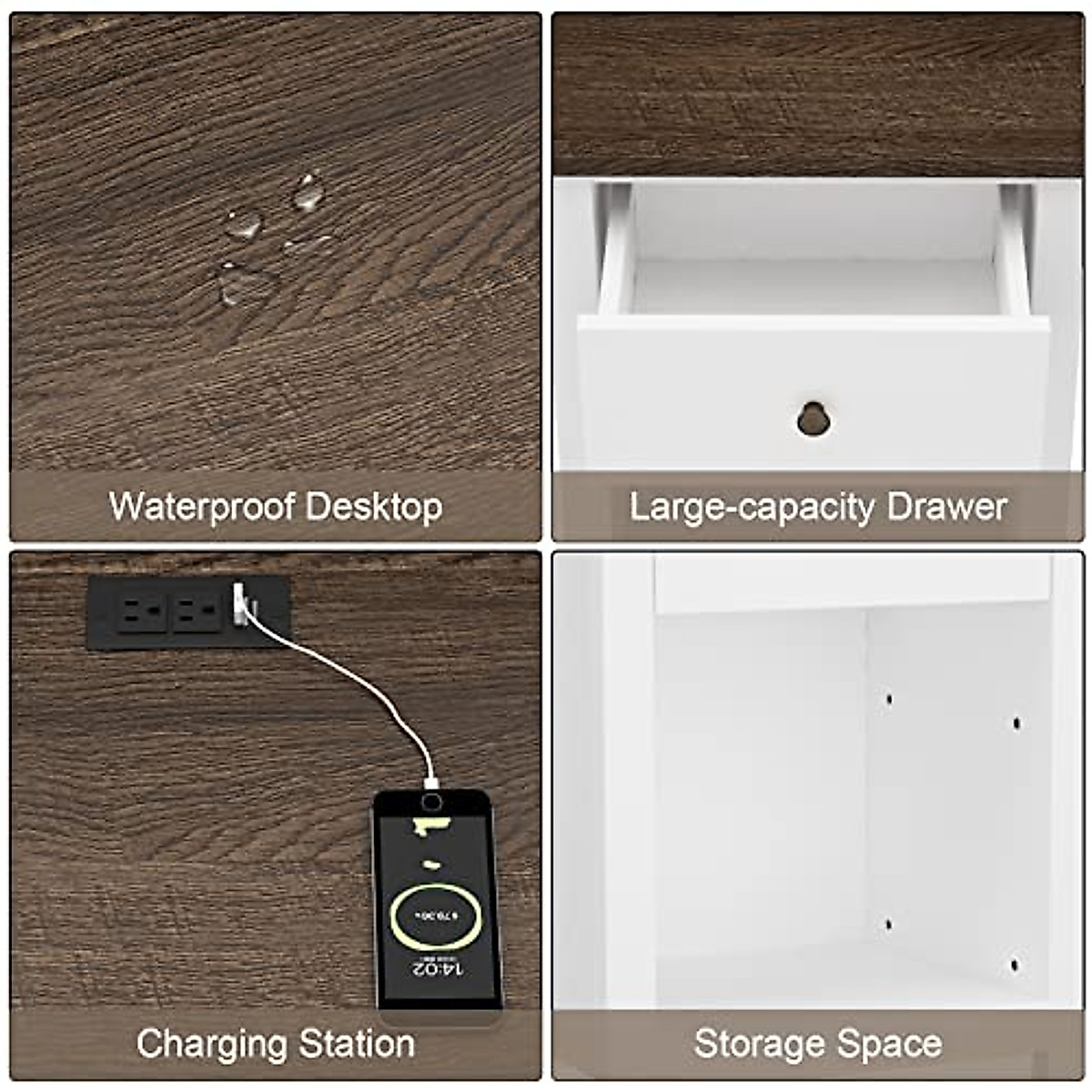 ChooChoo Nightstand with Charging Station, Wooden Top Bedside Table with Drawer and Storage Space for Bedroom, White