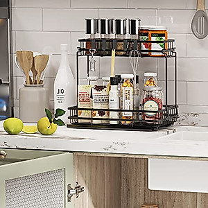 Z&L HOUSE Under Sink Organizer and Storage, Upgraded Silent Glide Undersink Organizers, Under Cabinet Organizer with Hooks 2 Tier Sliding for Kitchen Bathroom(Black)