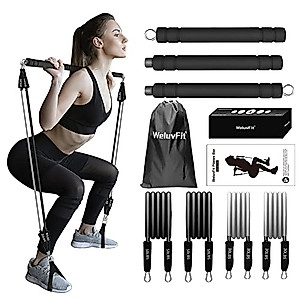 Pilates Bar Kit with Resistance Bands, WeluvFit Exercise Fitness Equipment for Women & Men, Home Gym Workouts Stainless Steel Stick Squat Yoga Pilates Flexbands Kit for Full Body Shaping