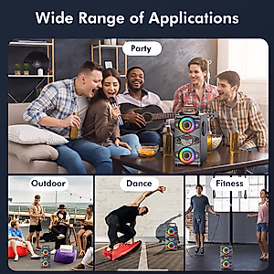 Bluetooth Speakers, 60W Portable Wireless Loud Outdoor Home Party Bluetooth Speaker with Subwoofer, FM Radio, LED Colorful Lights, Microphone, Remote and Big Powerful Stereo Deep Bass Sound Boombox