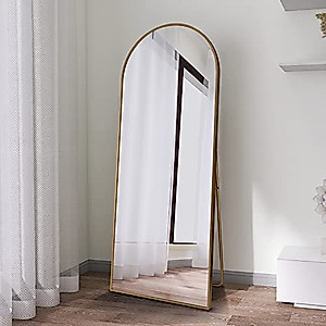 LFT HUIMEI2Y Arched Full Length Mirror, 65"x23.6" Full Body Mirror with Stand or Leaning Against Wall,Mirror with Aluminum Alloy Frame for Bedroom or Living Room, Gold