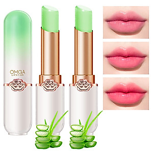 BINGBRUSH 2 Pcs Aloe Vera Color Changing Lipstick Queen,PH Mood Long Lasting Labiales Lip Gloss Lip Balm Tinted Magic Lip Stain Makeup Moisturize Lipstick Set for Women