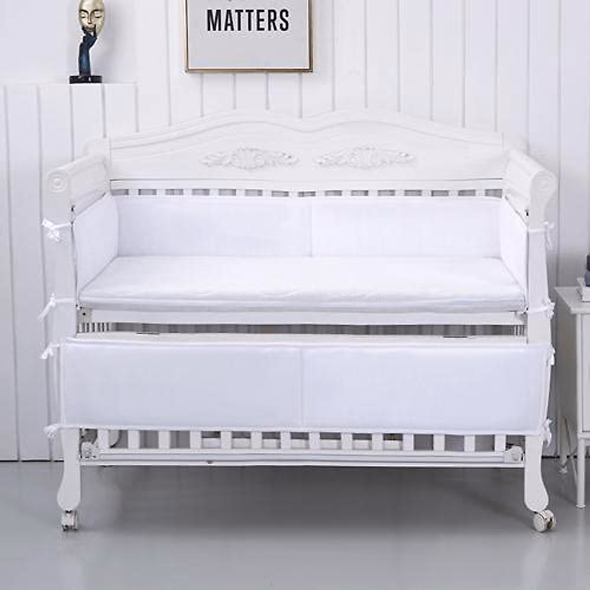 Crib Bumpers Padded for Baby Boys Girls' Crib, Crib Liner Bumper Pads for Crib 4 Sides, Prevent Bumperless Crib Bedding Set Safer Crib Bumper, Crib Protector Crib Padding Bumper (Solid.White)