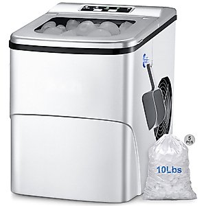 26Lbs Ice Maker Countertop, 9 Ice Cube Ready in 6 Mins, 26Lbs/24H, Self-Cleaning Ice Maker Machine, 2 Sizes Ice Cube Portable Ice Maker, Ice Scoop/Basket/Hook/5pcs Ice Bags, for Home Camping Party RV