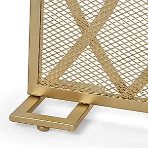Christopher Knight Home Junior Modern Single Panel Iron Firescreen, Gold Finish
