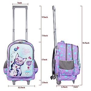 seastig Rolling Backpack for Kids Wheeled Backpack Double Handle Wheeled Backpack with Lunch Bag and Pencil Case Set
