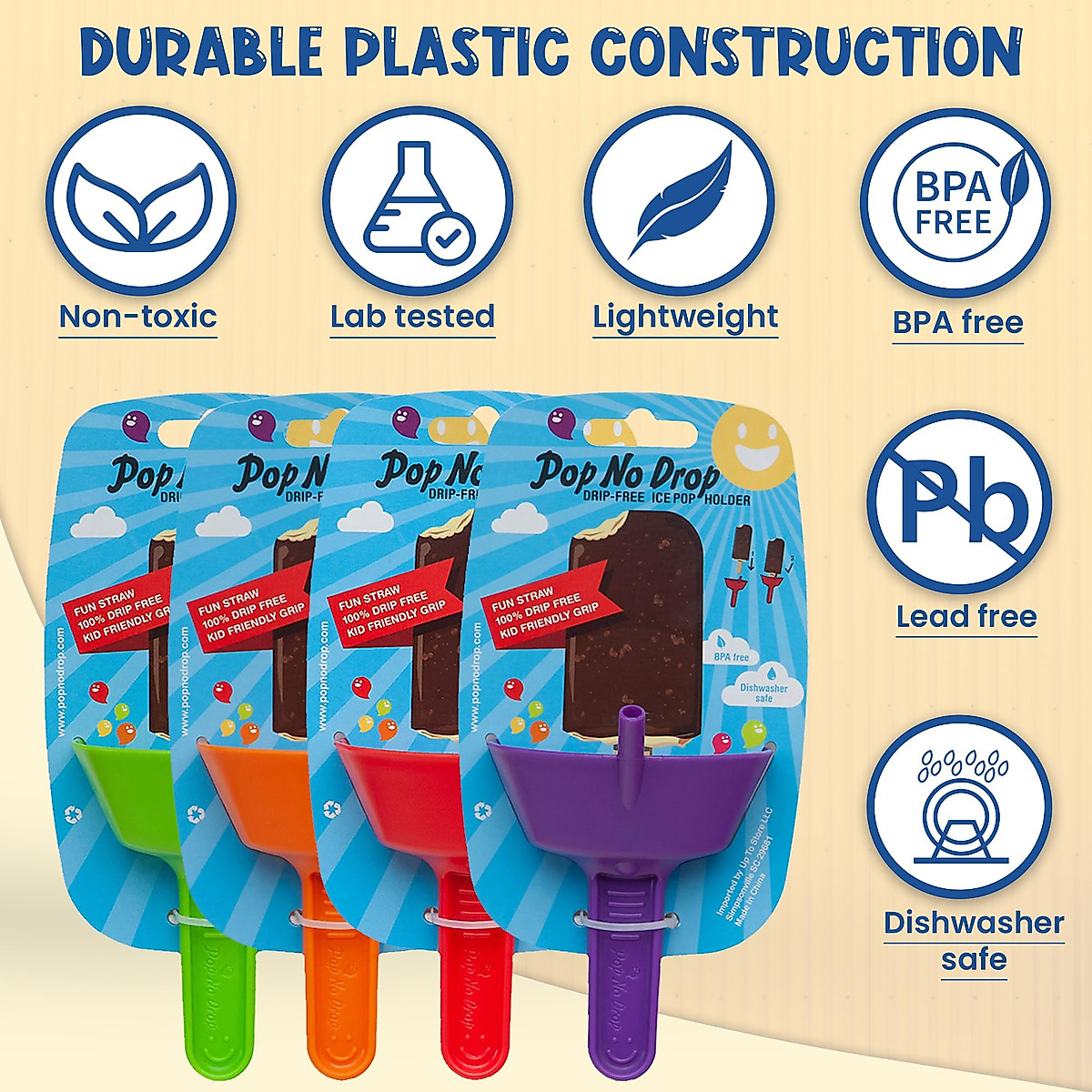 THE ORIGINAL Pop No Drop Popsicle Holder - Mess-Free Frozen Treats Holder with Straw - Drip Free, BPA Free & Dishwasher Safe - No Drip Ice Pop Popsicle Holders for Kids and Adults - PINK w/Header