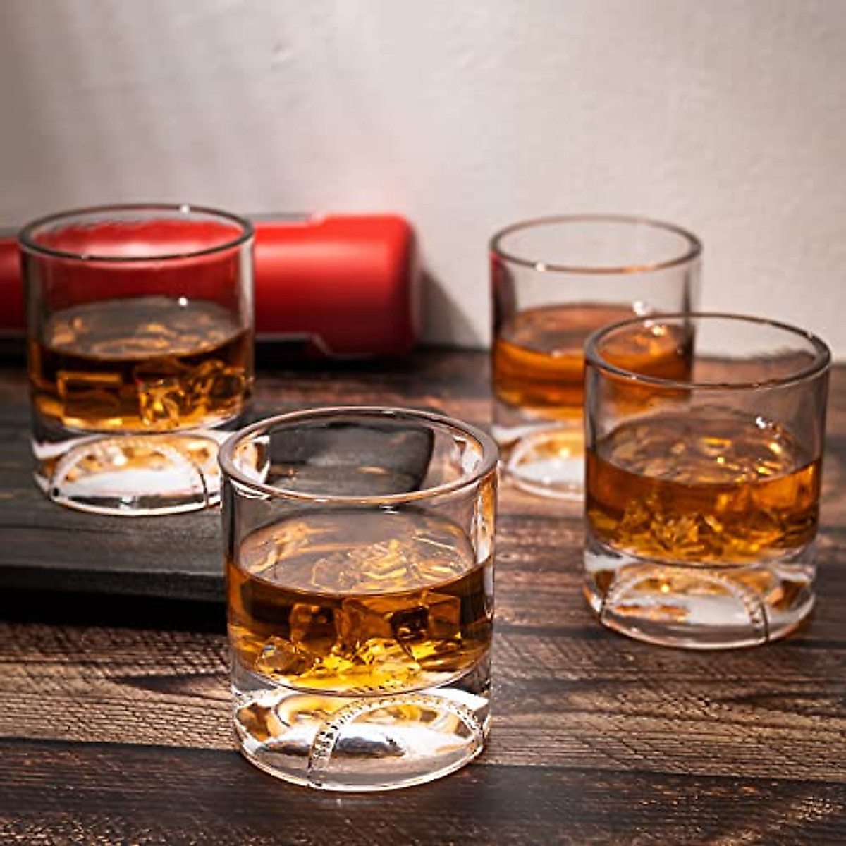 Baseball Whiskey Glass - 12oz Whiskey Glass by The Wine Savant - Perfect for Any Occasion, Baseball Lovers, Baseball Gifts, Baseball Themed Party, Baseball Birthday Gift Set (4)