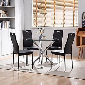 Black PU Leather Dining Chairs Set of 4 Living Room Chairs - Modern Upholstered Side Chairs with Stable Metal Legs, Carrying Handle, Kitchen Armless Chair for Dining Room, Kitchen, Restaurant