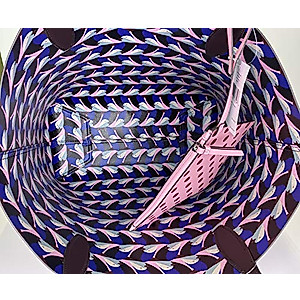 Kate Spade New York Arch Love Birds Large Reversible Tote bundled with matching Large Slim Bifold Wallet (Pink/Blue/Geo Birds)