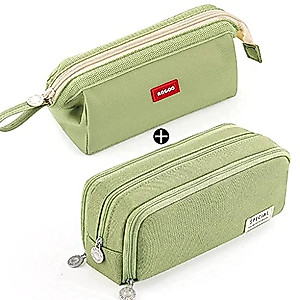 CICIMELON 2PC Pencil Case Big Capacity Pen Bag Pouch Stationery Organizer with Zipper for School Students Office Women Green