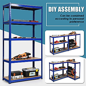 Giantex Storage Rack Shelving Unit Storage Shelf Steel Garage Utility Rack 5-Shelf Adjustable Shelves Heavy Duty Display Stand for Books, Kitchenware, Tools Bolt-Free Assembly 36"x 16"x 72”, Blue
