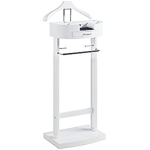 FOLREORP with Drawer Wardrobe Valet Stand white Wood Suit Valet Rack Freestanding Contour Hanger Trouser Shoe Rack Tie & Belt Stand Organizer Easy to Assemble for Both Living Room and Bed Room