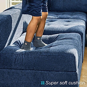 Belffin Modular U Shaped Sectional Sofa Couch with Reversible Chaises 6-seat Sectional Couch with Storage Seat Modular Sectional Set with Ottomans Blue