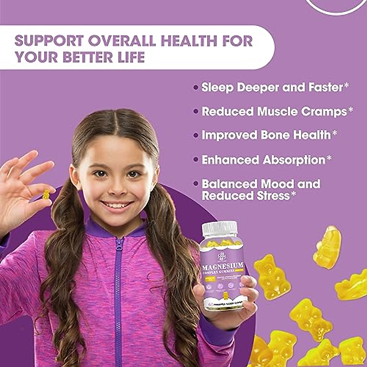 Magnesium Glycinate Gummies with Magnesium Malate, Taurate, Citrate, Magnesium Potassium Complex Supplement with CoQ10, Calcium, Supports for Memory, Bone, Calm, Sleep, 60 Pineapple Gummies