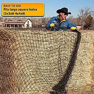 Texas Haynet - Round Bale Hay Net Slow Feed - Durable Round Bale Feeder for Horses - American Made UV Resistant Nylon Net - Fits Round Bales 4x6-6x6 or Square Bales 3x3x8-4x4x8 with 1.75" Holes