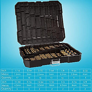 LAMPTOP Titanium Twist Drill Bit Set and Metric Metal Hss Drill Bit Set 135° Tip for Metal, Plastic, Copper, Aluminum, Wood of Small Drill Bit Set 1.5mm to 10mm, with Sturdy Case (100 Piece)
