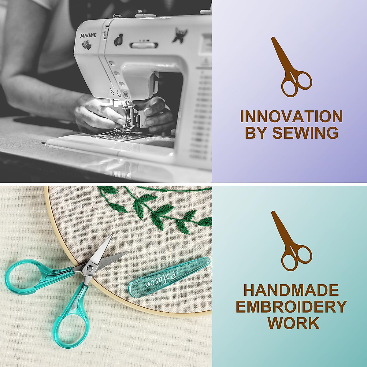 PAFASON Sharpest & Precise Stainless Steel Curved Straight Thread Yarn Fabric Cutting Mini Scissors with Protective Cover - Ideal for Embroidery Quilting Sewing Knitting Crafting Cross Stitch Crochet