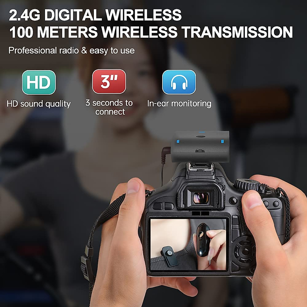LENSGO 318C II 2.4GHz Dual Clip on Wireless Lavalier Microphone for DSLR/SLR Camera Camcorder iPhone Android Rechargeable Lapel Mic for Video Recording Interview TikTok YouTube Live Streaming -W