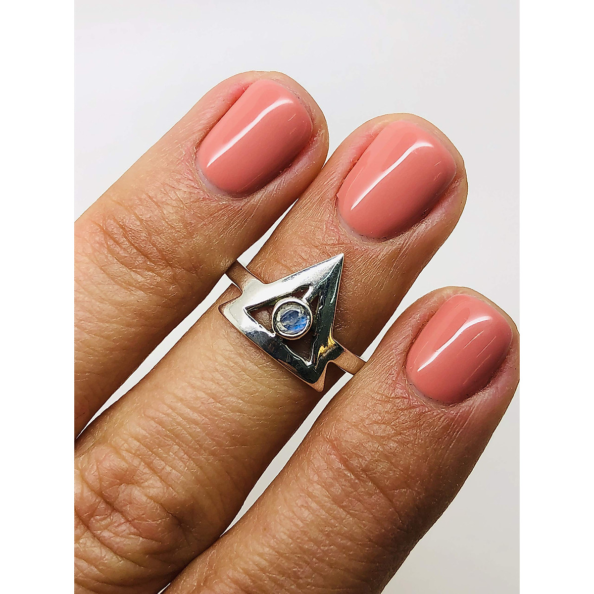Koral Jewelry Moonstone Triangle Ring Sterling Silver Vintage Boho Chic (6)