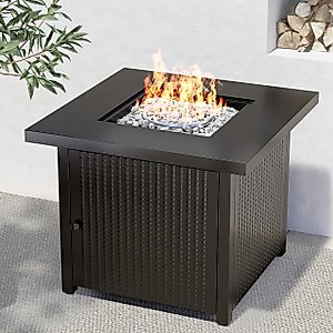 Grand Patio Outdoor Gas Fire Pit Table 30-Inch Square Propane Gas Fire Pit CSA Safety Approved 50000BTU with Steel Tabletop, Removable Lid, and Lava Rock for Garden, Backyard, and Deck Parties