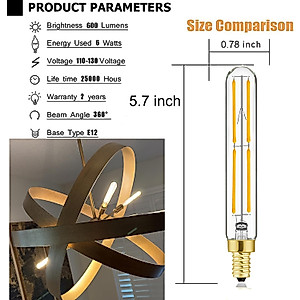 Duoled E12 LED Bulb Dimmable 6W Equal 3000k Soft White T6 E12 Candelabra Bulb 60 watt for Chandeliers,Ceiling Fan,Pendant,Wall sconces AC120V 600LM e12 Light Bulb 6Pack