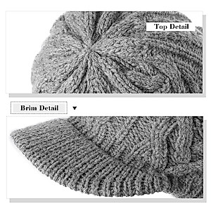 Jeff & Aimy 100% Wool Knitted Visor Beanie with Brim Cold Weather Winter Hat for Women Newsboy Cap Black