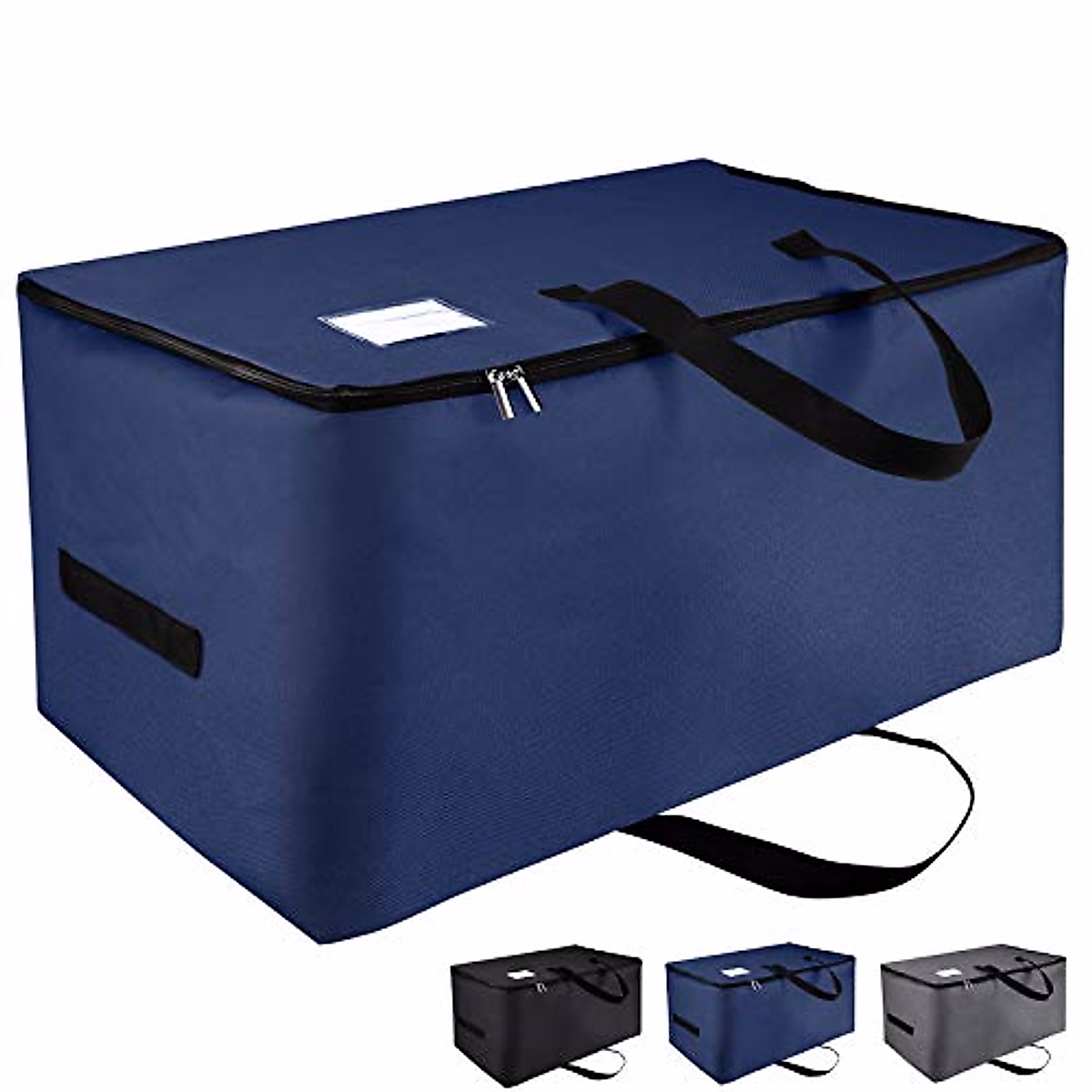 IHOMAGIC Extra Large Storage Bag with Carry Handles, Heavy Duty Storage Containers Clothes Organizers with Sturdy Polyester Fabric, Water Resistant Moving Bag for Bedding, House Moving ,Navy Blue, L